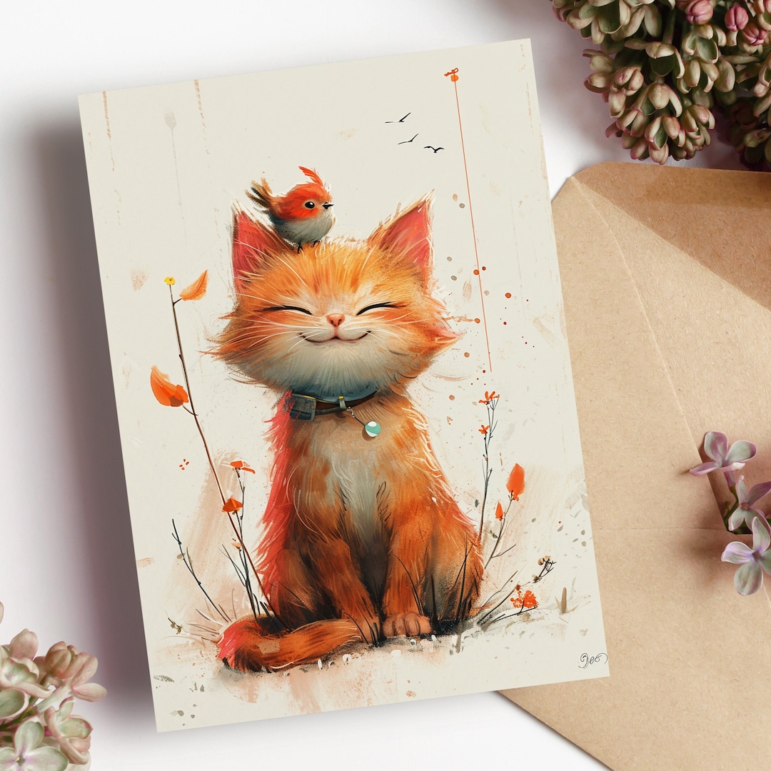 Customisable Ginger Cat Birthday Card Gift for Cat Parents or Cat ...