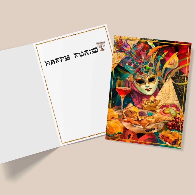 Purim Carnival Card, Happy Purim Celebration Card, Colourful Jewish Art ...