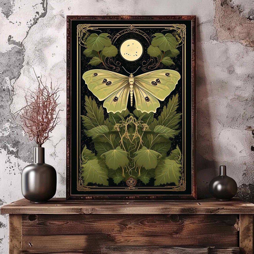 Retro Green Moth Poster, Insect Bugs Wall Art Butterflies Illustration ...