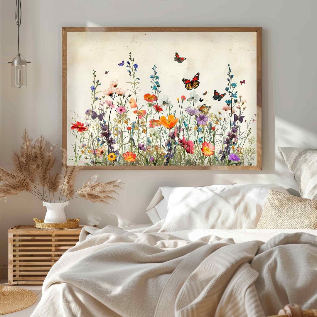 Wild Flowers Butterflies Poster, Summer Nature Boho Wall Art ...