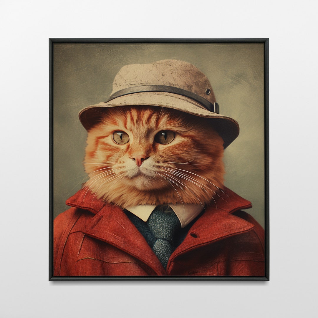 Groovy Ginger Cat in Hat and Red Jacket Print, Gift for Cat Lover ...