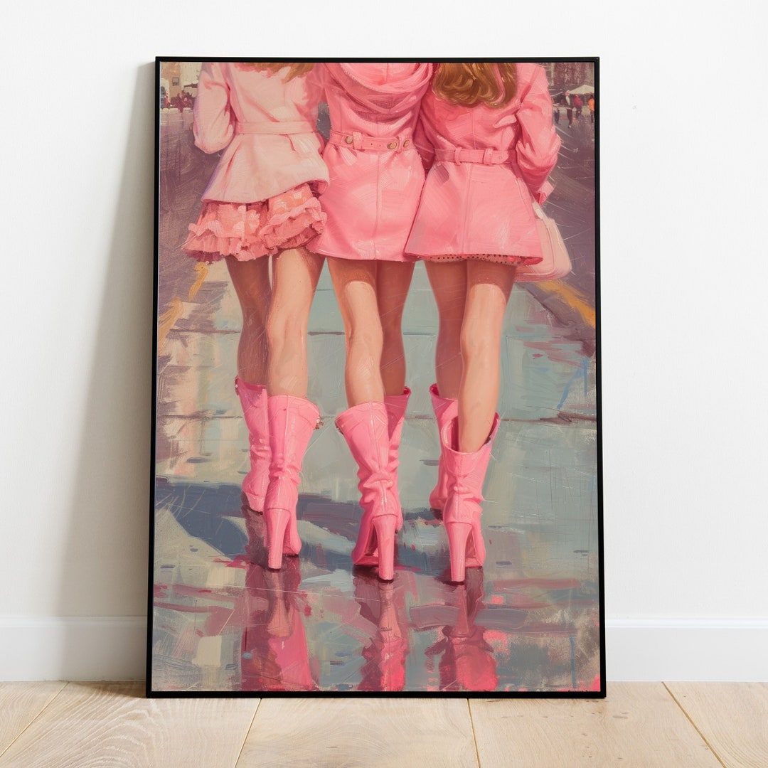 Pink Wall Art, Retro Print Pink Boots, Funky Colourful Vintage Bedroom ...