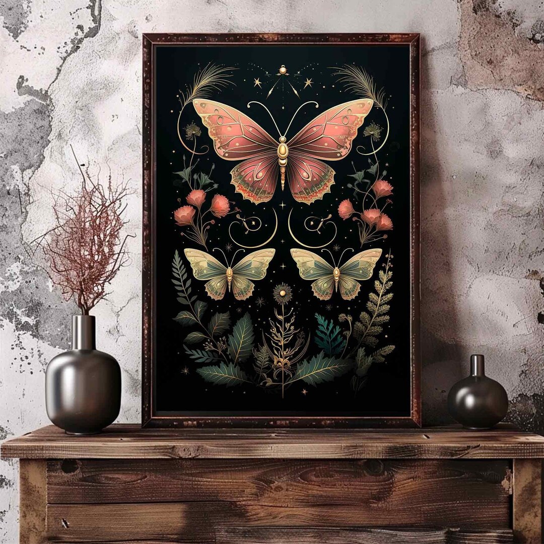 Cottagecore Moths Print, Bugs Art, Retro Moth Insect Poster ...