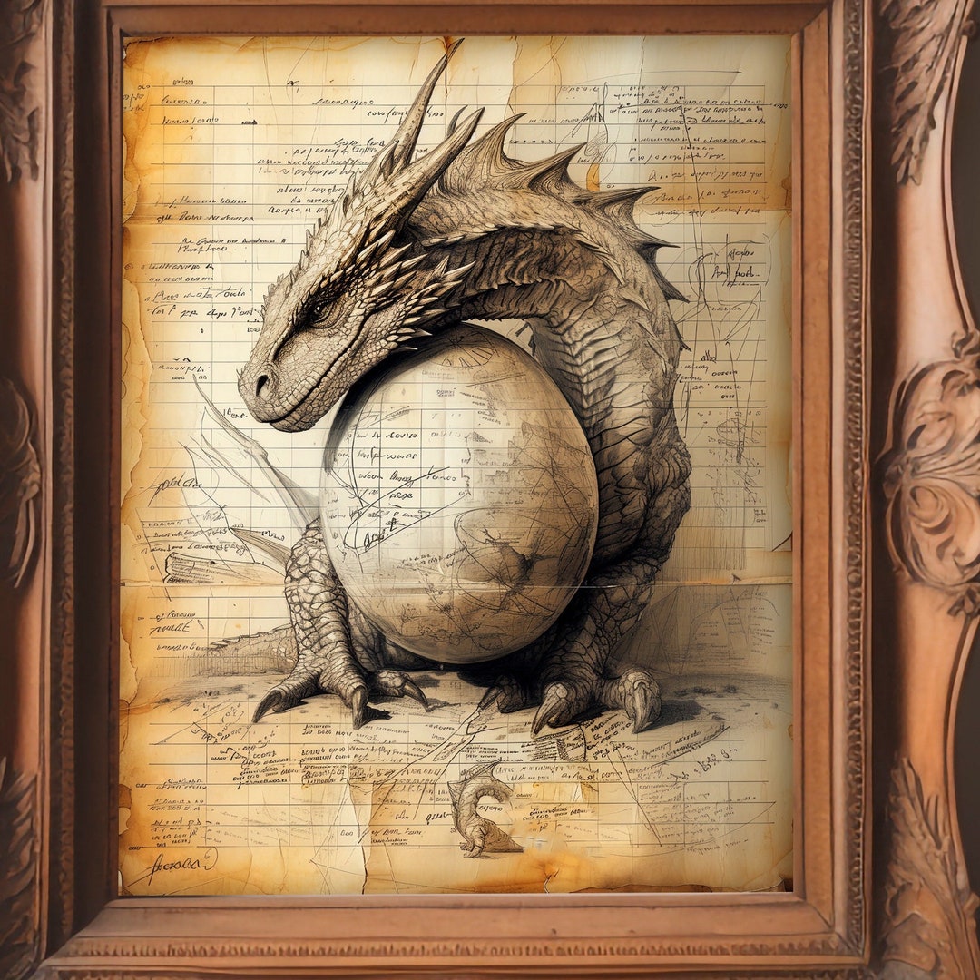 Dragon Pencil Drawing Poster Fantasy Art Print, Large Vintage-style ...