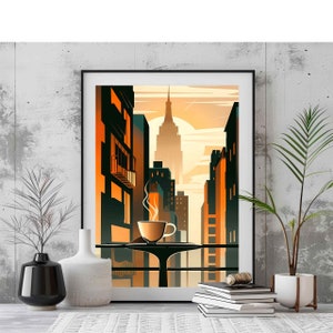 Art Deco Coffee Skyscraper Architecture Powder Room Wall Art | Vintage ...