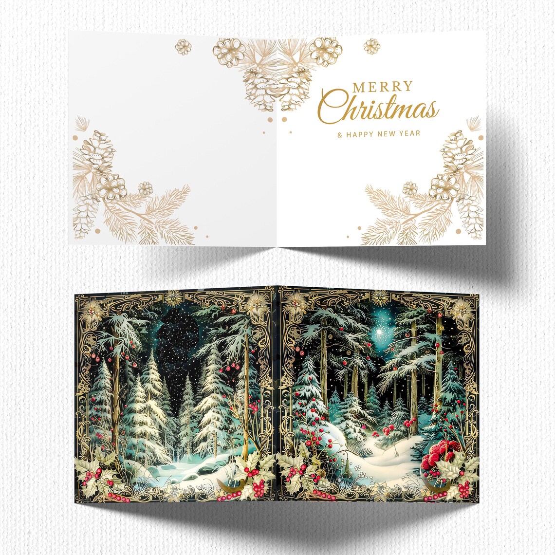 Personalized Enchanted Christmas Forest Card, Winter Wonderland Holiday ...