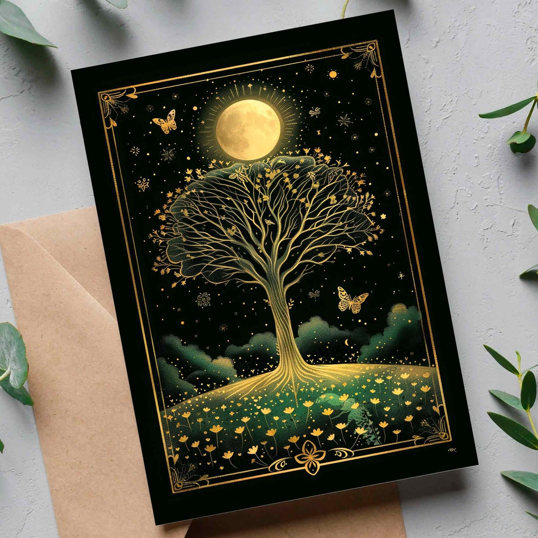 Tree of Life Celestial Moon Art Nouveau Personalised Stationary, Tarot ...