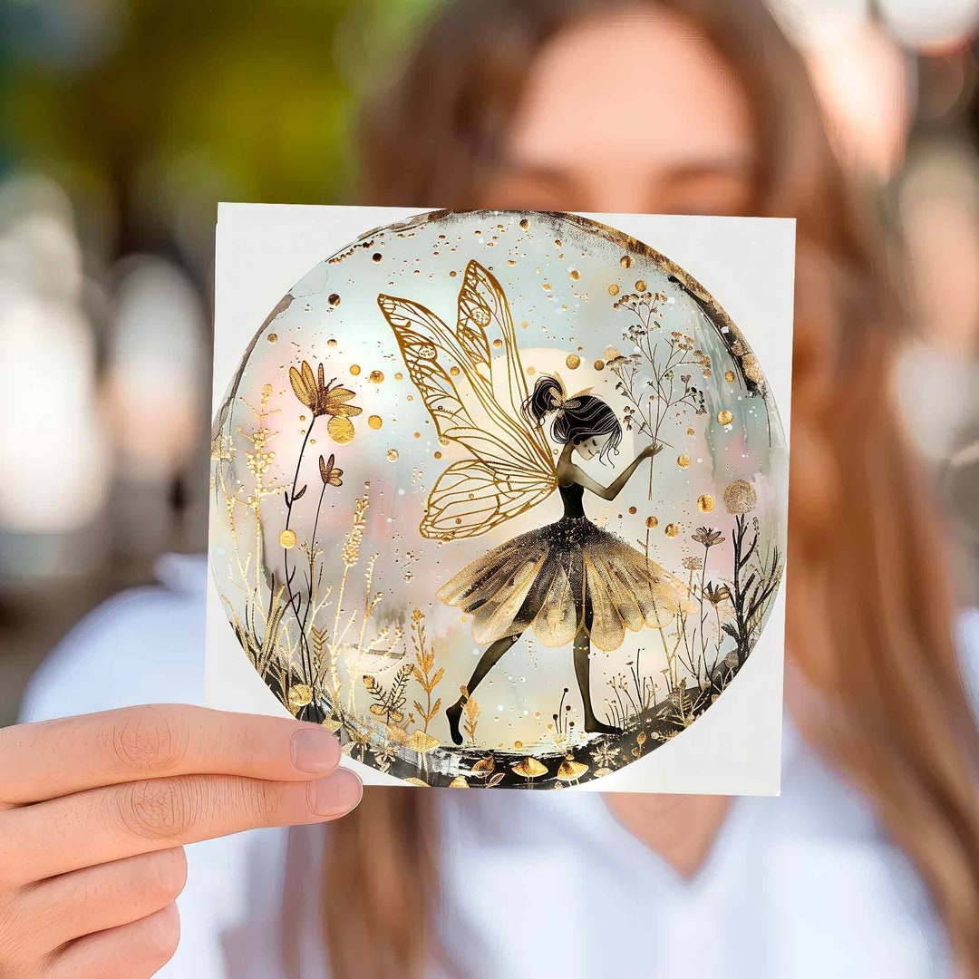 Fairy in a Drop of Water Greeting Card, Girl Fairy Golden Wings ...