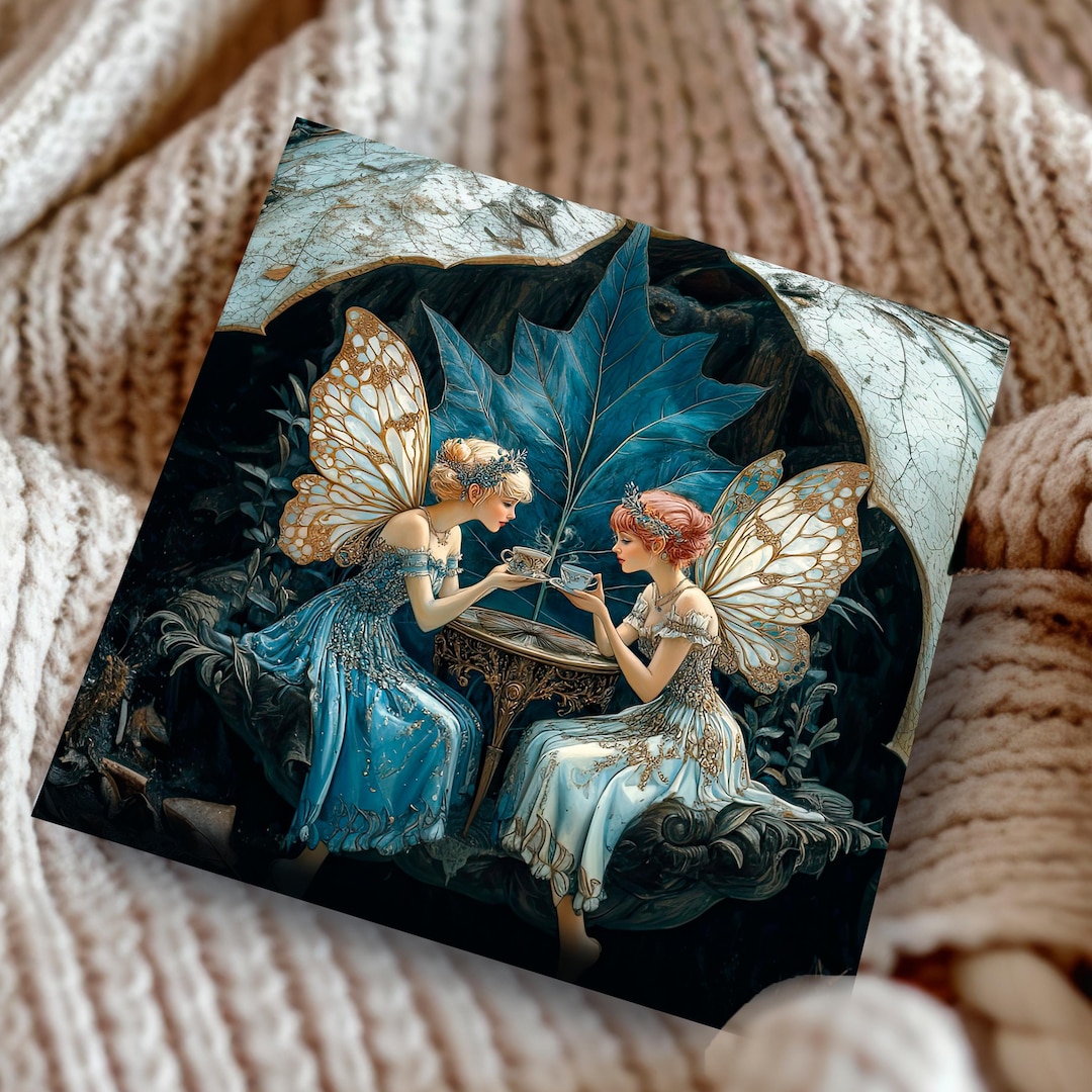 Personalised Fairy Greeting Card Two Fairies Having Tea in Magical ...