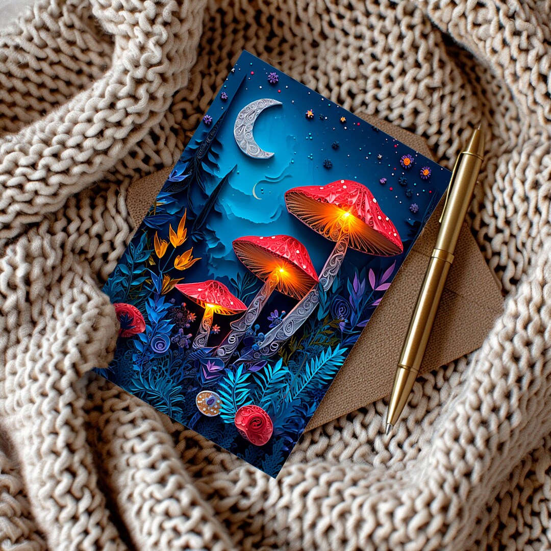 Magic Mushrooms Card, Psychedelic Fungi Card Birthday, 3D Effect ...