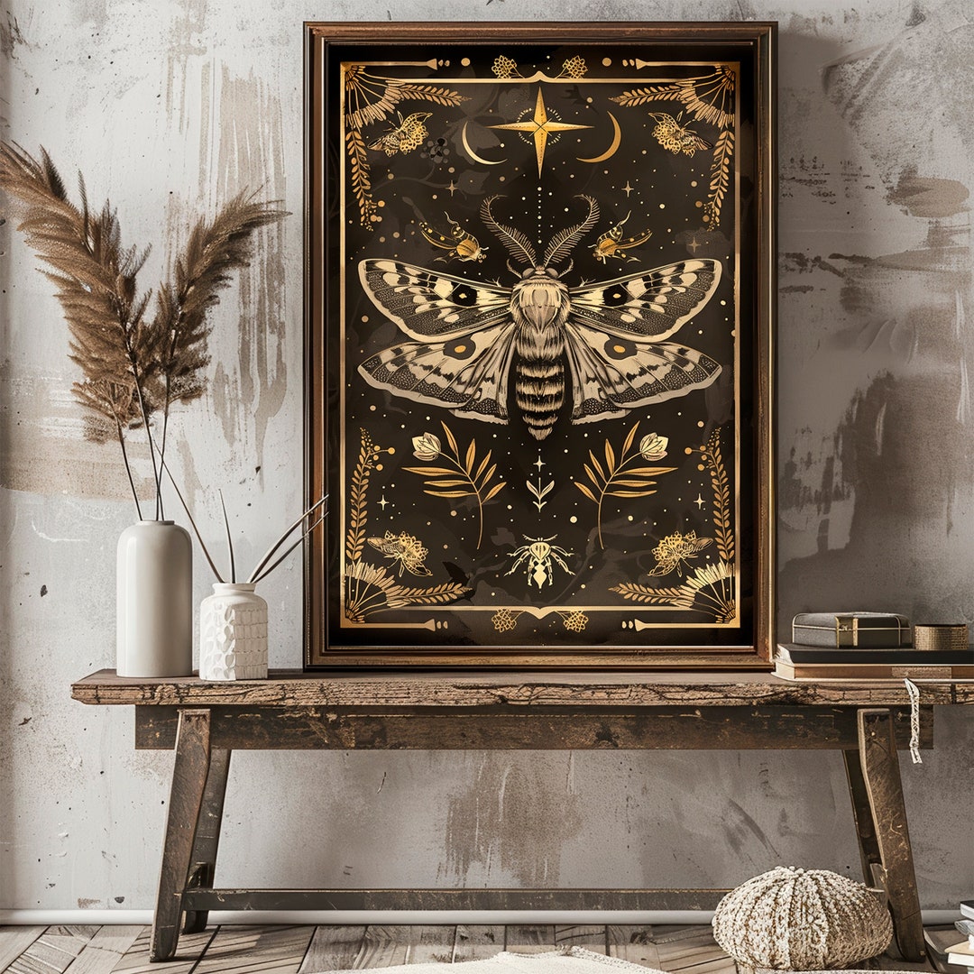 Moths Wall Art, Retro Moth Insect Poster, Butterflies Illustration ...