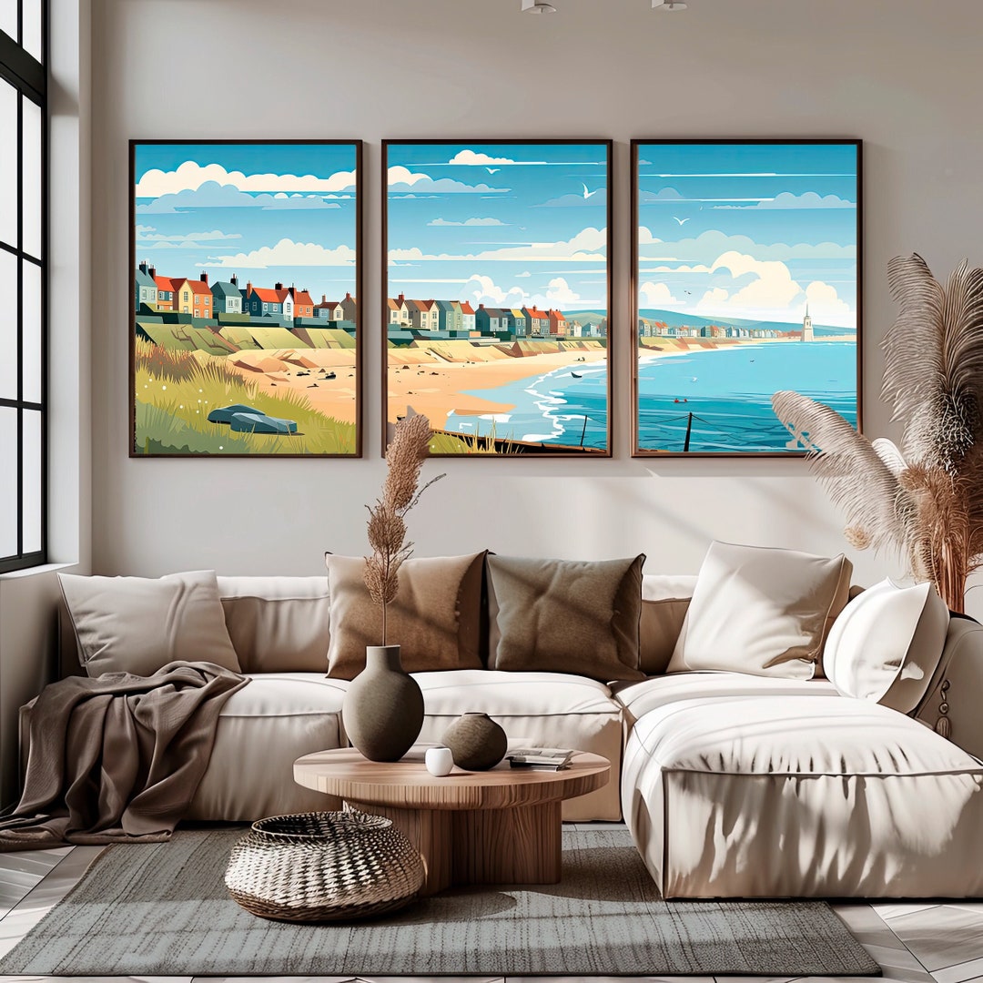 Abstract Triptych English Seaside Prints, Set of 3 Posters Seascapes ...