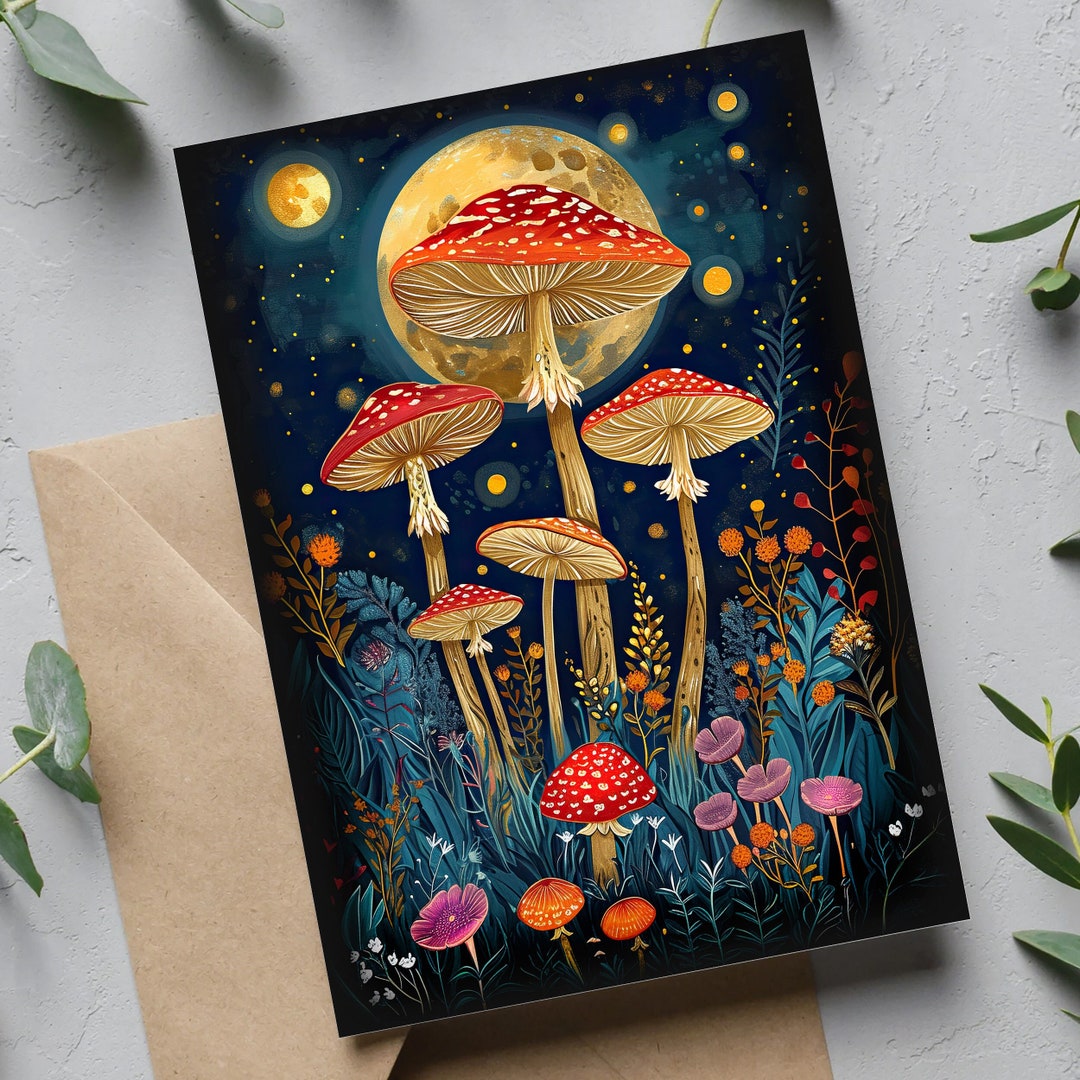 Magic Mushrooms Card, A5 Psychedelic Fungi Card Birthday, Anniversary ...