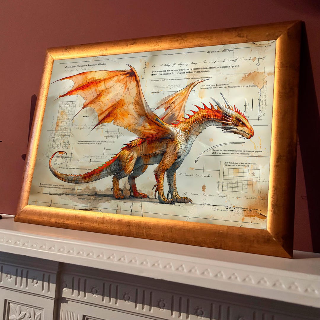 Red Dragon Drawing Fantasy Art Print, Large Medieval Poster, Dragon ...