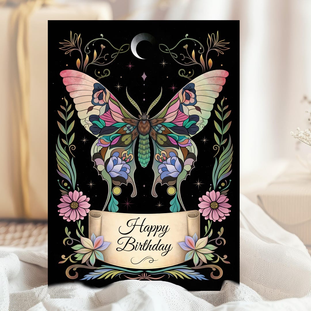 Art Nouveau Butterfly Moth Card Card, Goth Goblincore Stationary ...