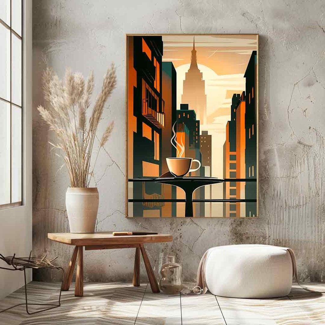 Art Deco Coffee Skyscraper Architecture Powder Room Wall Art | Vintage ...