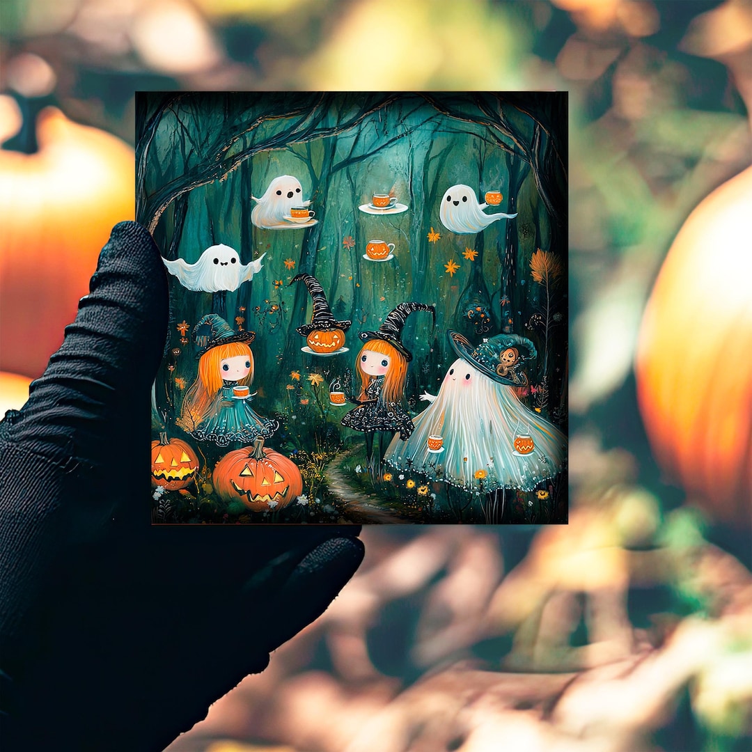 Cute Halloween Fairies Ghosts Party Illustrated Spooky Greeting Card ...