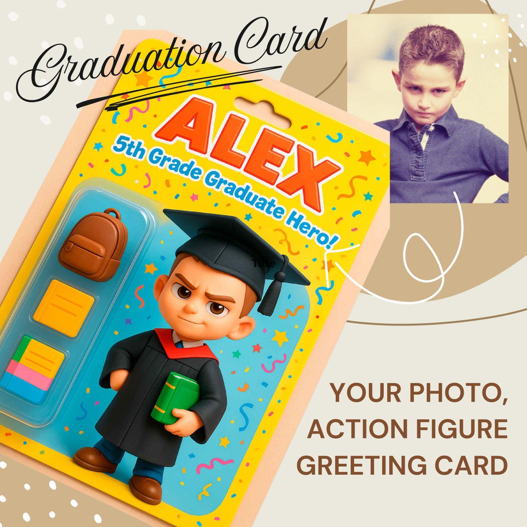 Custom 5th Grade Graduation Card, Personalized Action Hero Figure Card ...