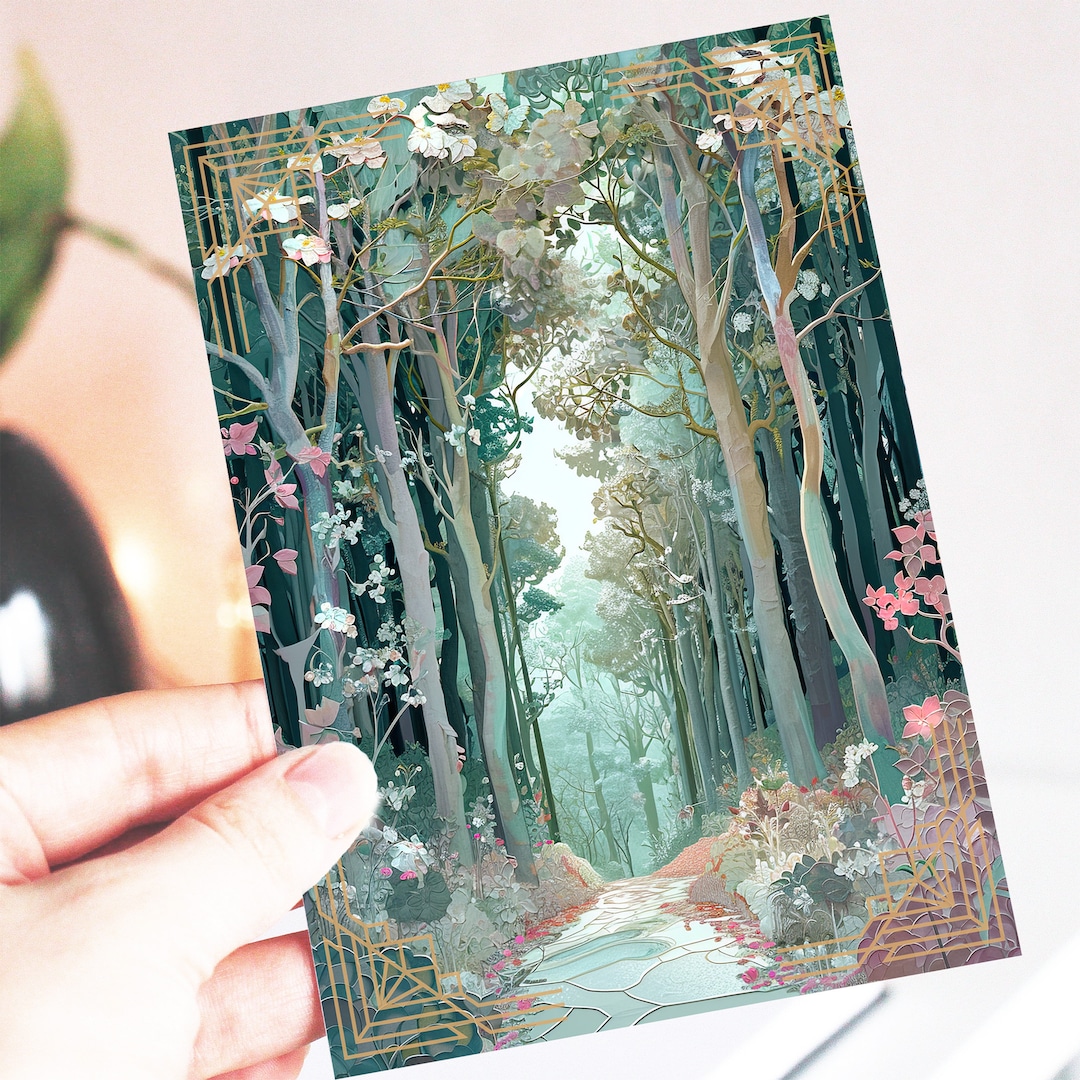 Enchanted Spring Forest Card, Path Through Blossoming Woods Card for ...