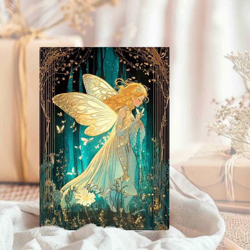 Golden-haired Fairy in Magic Woods, Fairy in Gold & Teal Enchanted ...