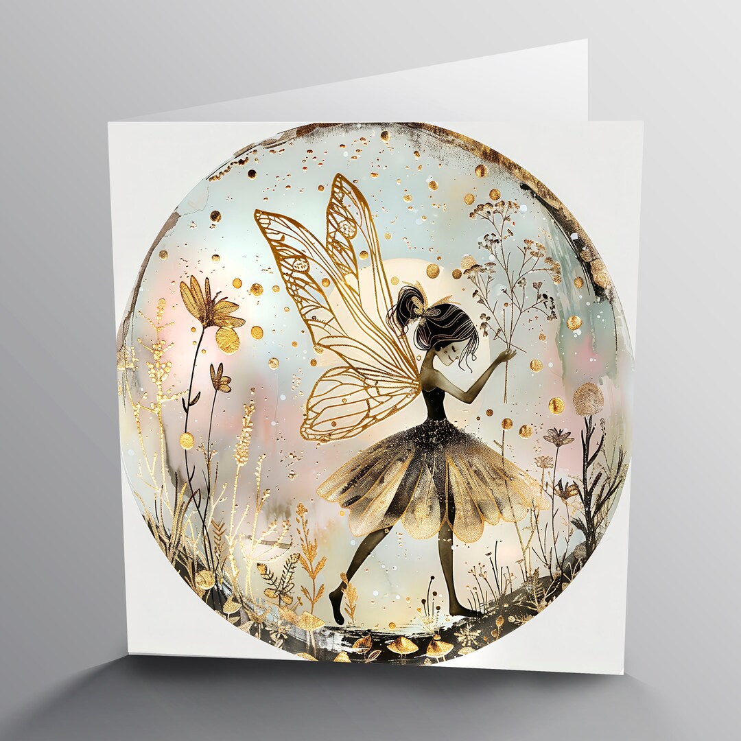 Fairy in a Drop of Water Greeting Card, Fairy With Golden Wings ...