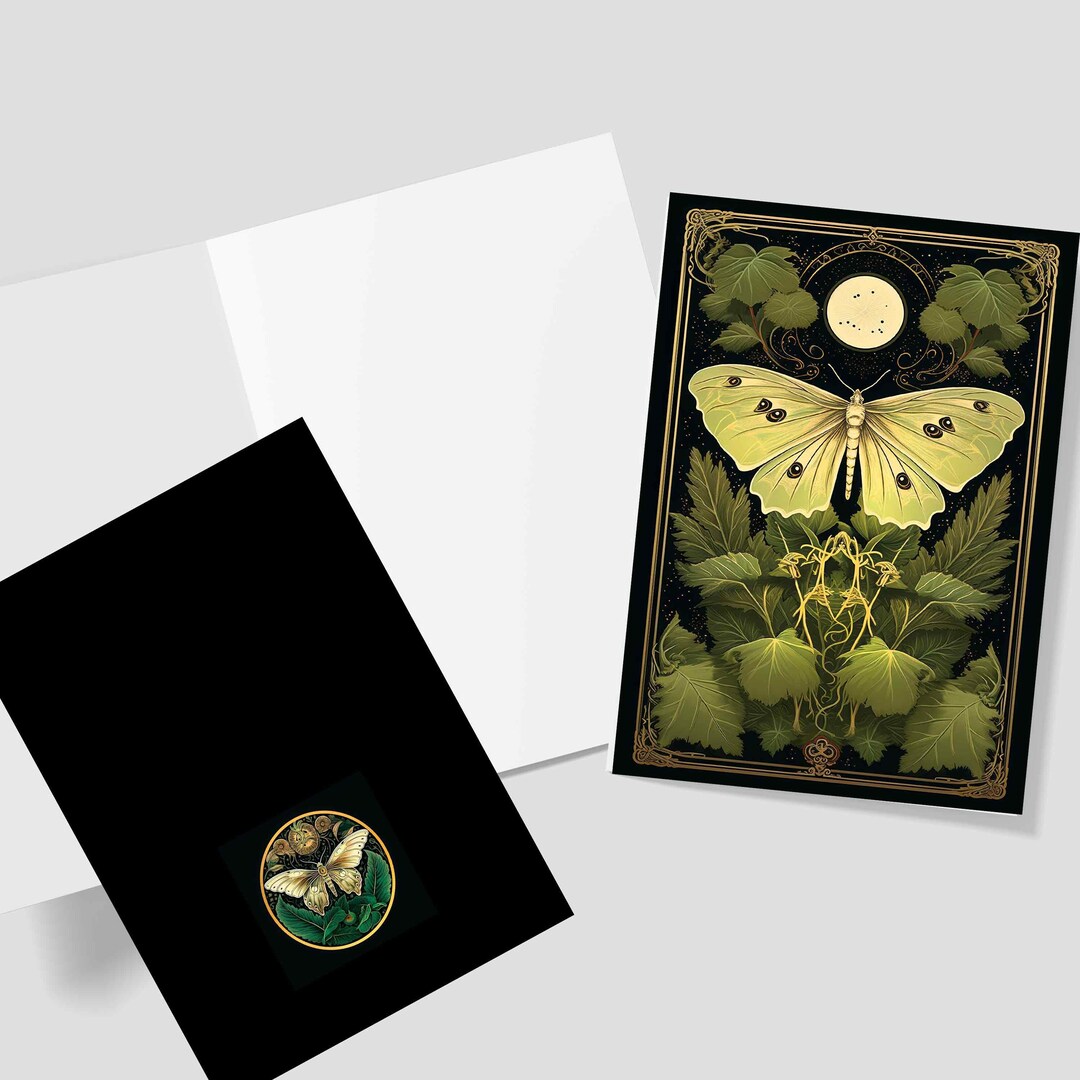 Retro Green Moth Stationary, Insect Bugs Butterflies Illustration, Goth Goblincore Whimsigoth ...