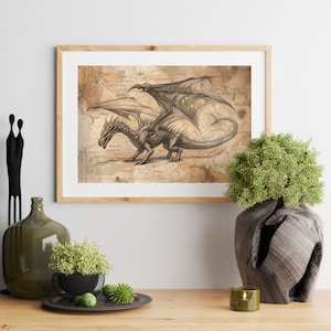 Dragon Pencil Drawing Poster Fantasy Art Print, Large Dragon Vintage ...