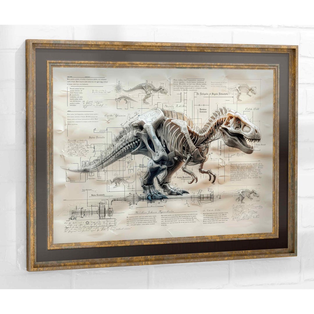 Dinosaur T-rex Skeleton Poster Medieval Anatomy Drawing, Tyrannosaurus ...