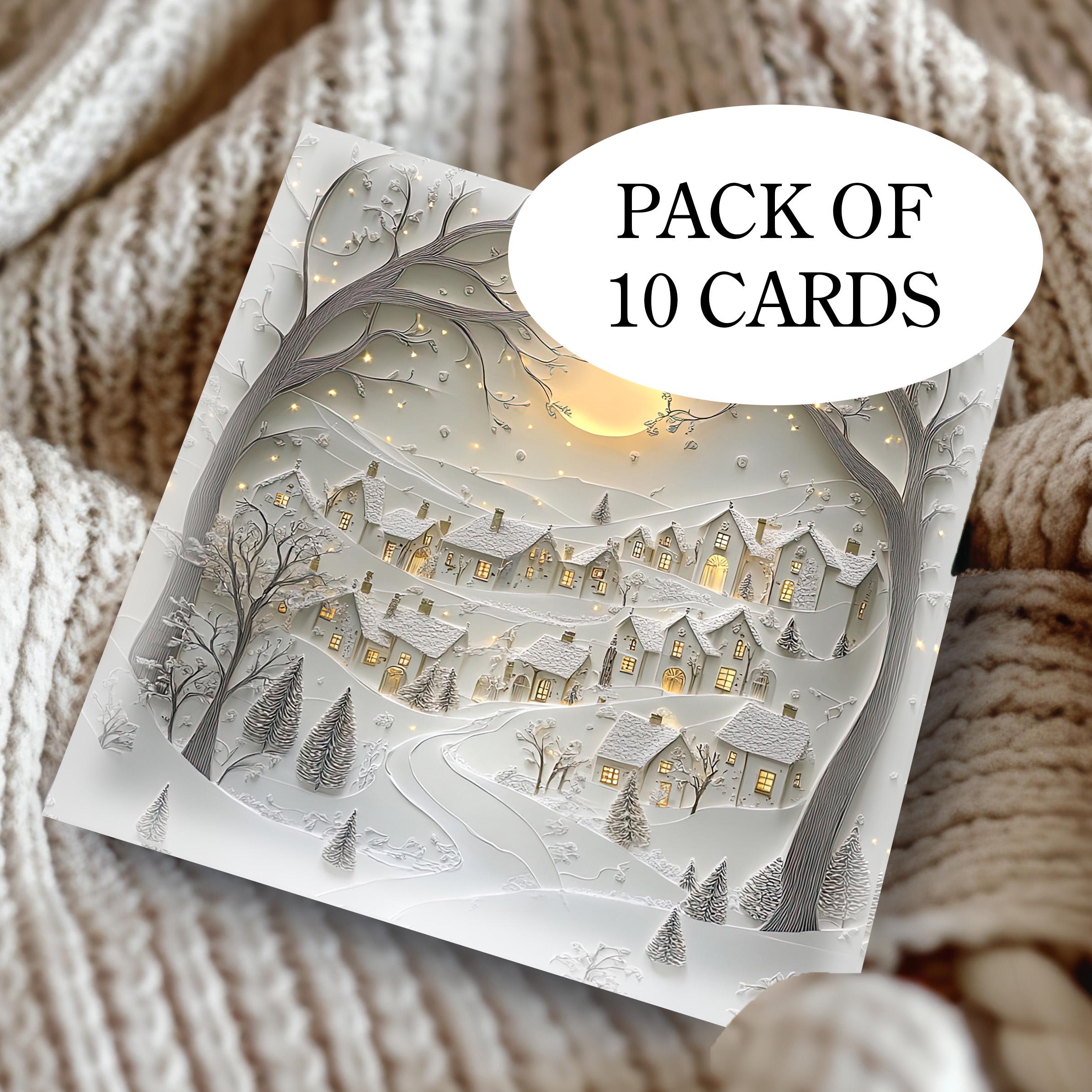 Set of 10 Luxury Christmas 2025 Gift, Snow Village Luxury Greeting Card ...