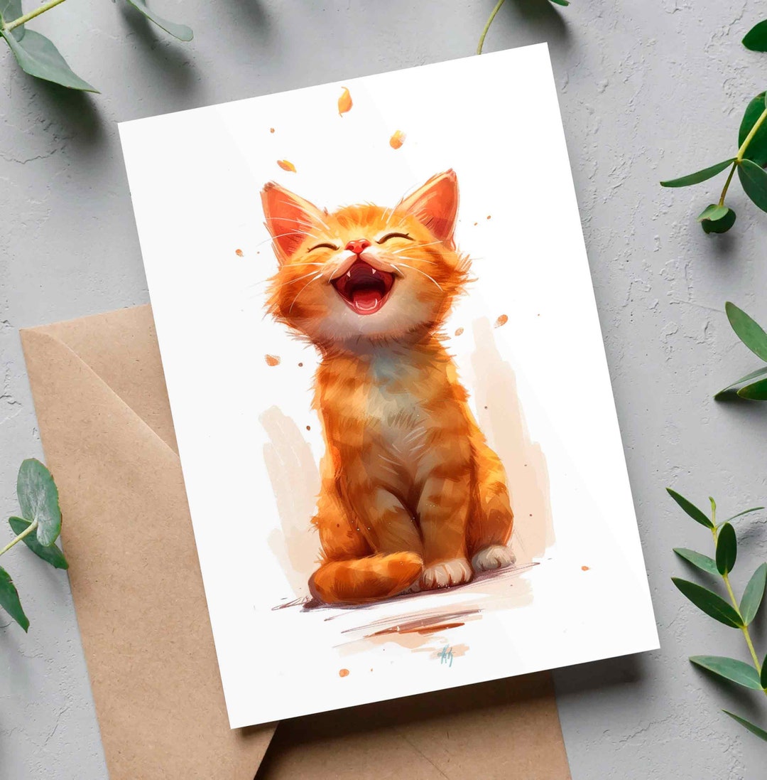 Happy Ginger Cat Birthday Card Gift for Cat Parents or Cat Lovers ...