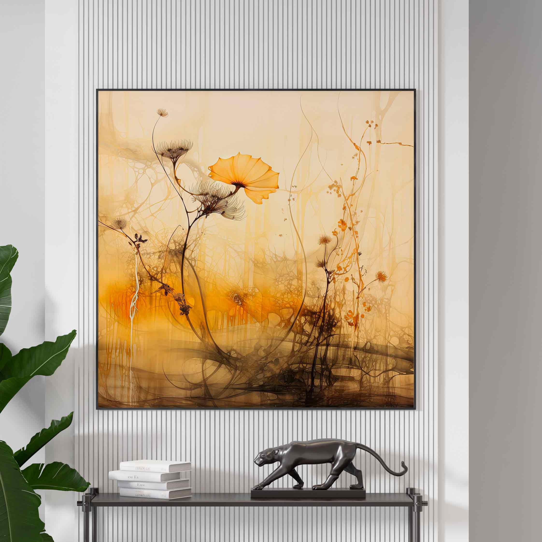 Delicate Japanese Vintage-style Printing, Gold Wall Art Deco Square ...
