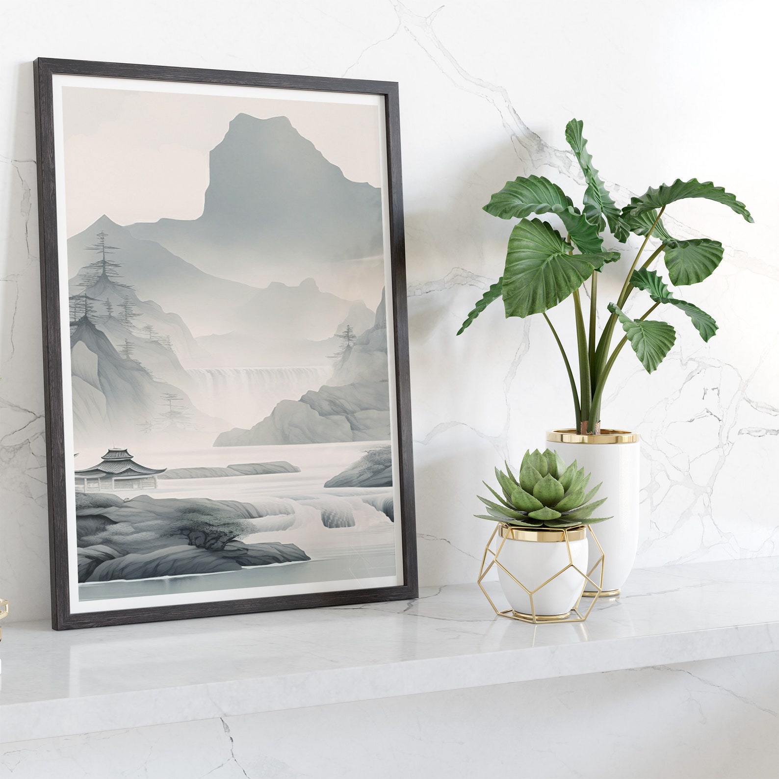 Triptych Mountain and Waterfall Prints, Set of 3 Black White Landscape ...