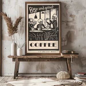 Gothic Vintage Poster 1950's Retro Coffee Print Skeletons Drinking ...