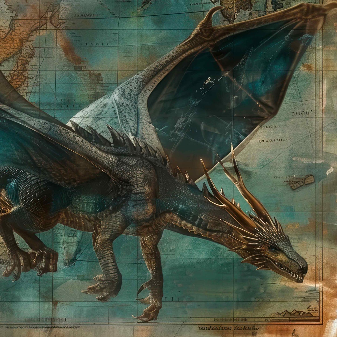 Dragon Illustration Drawing Poster Fantasy Art Print, Large Dragon ...