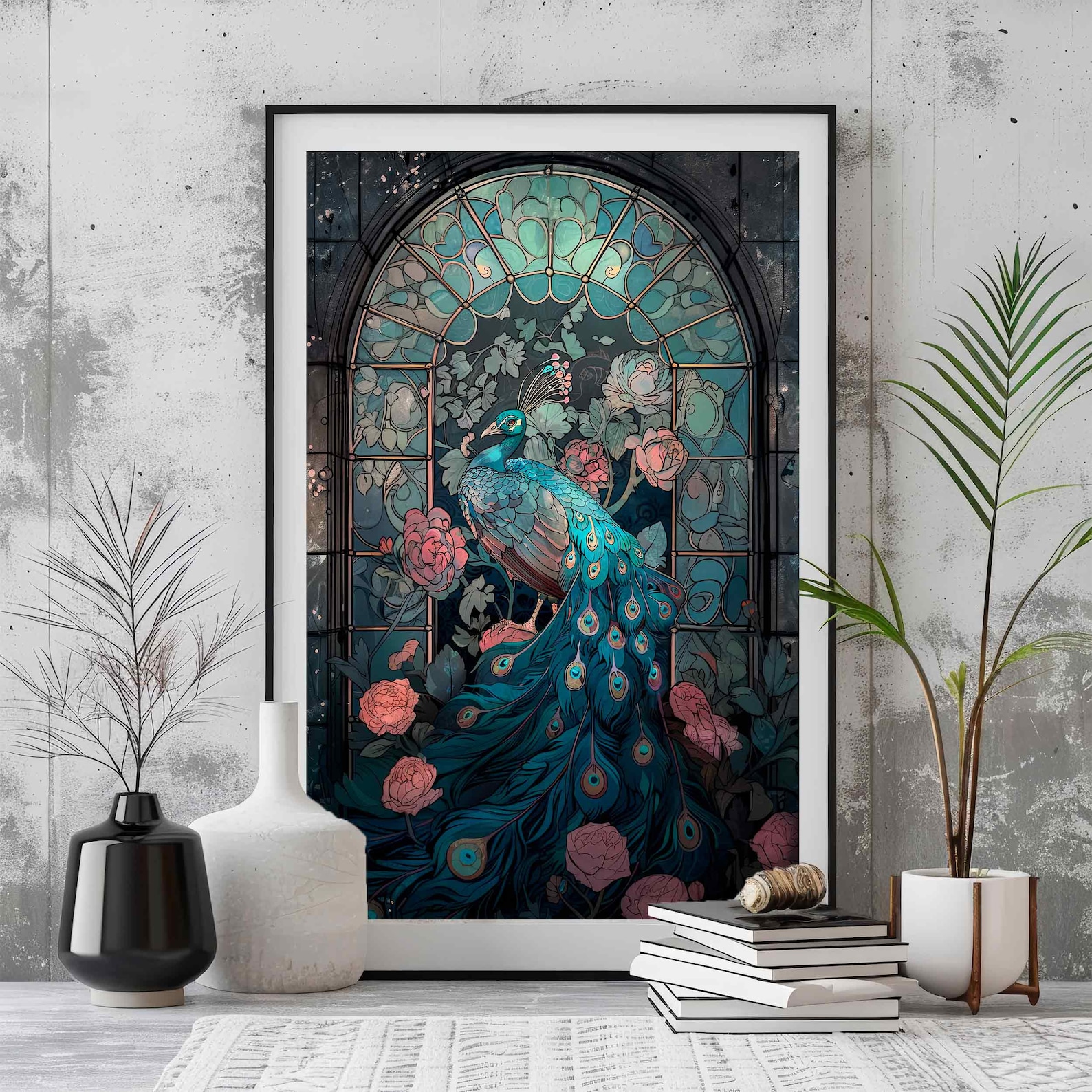 Art Nouveau Peacock Poster, Teal Wall Art Peacock Gift Illustration ...