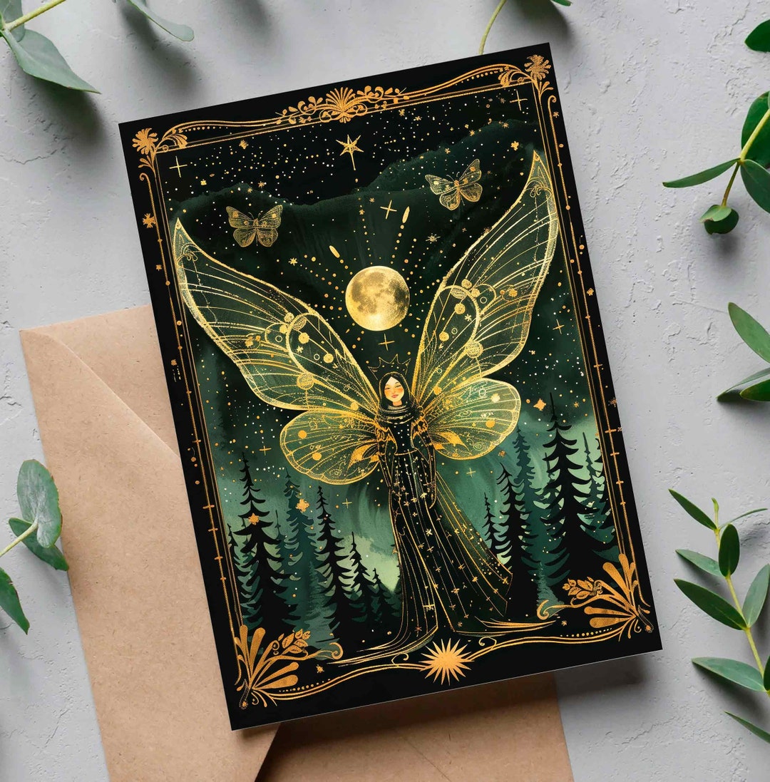 Customised Tarot Card Style Fairy Gold Wings Art Nouveau Personalised ...