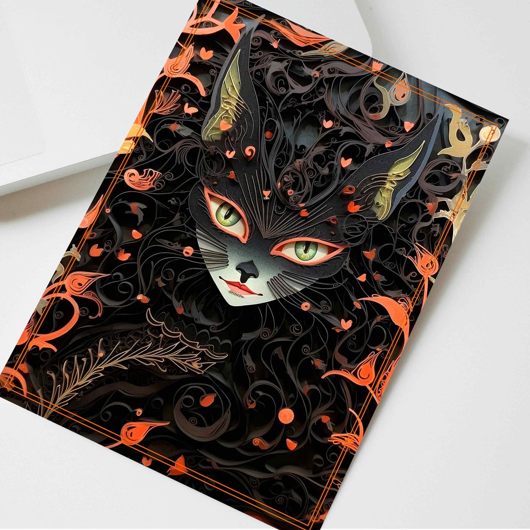 Halloween Gift Dark Magician Girl Card, Fantasy Catwoman Greeting Card ...