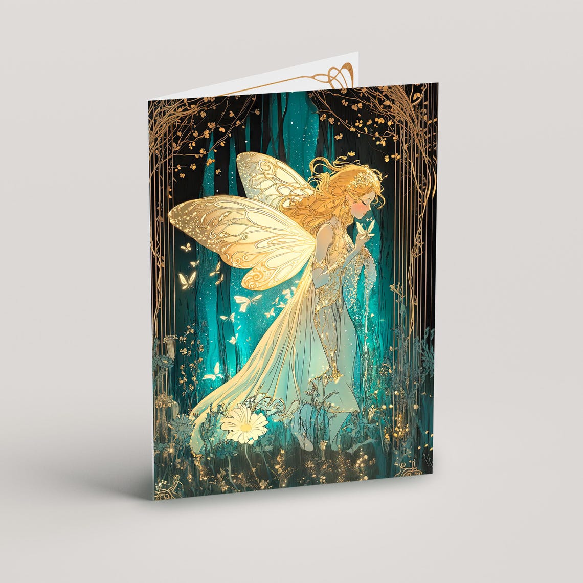 Golden-haired Fairy in Magic Woods, Fairy in Gold & Teal Enchanted ...