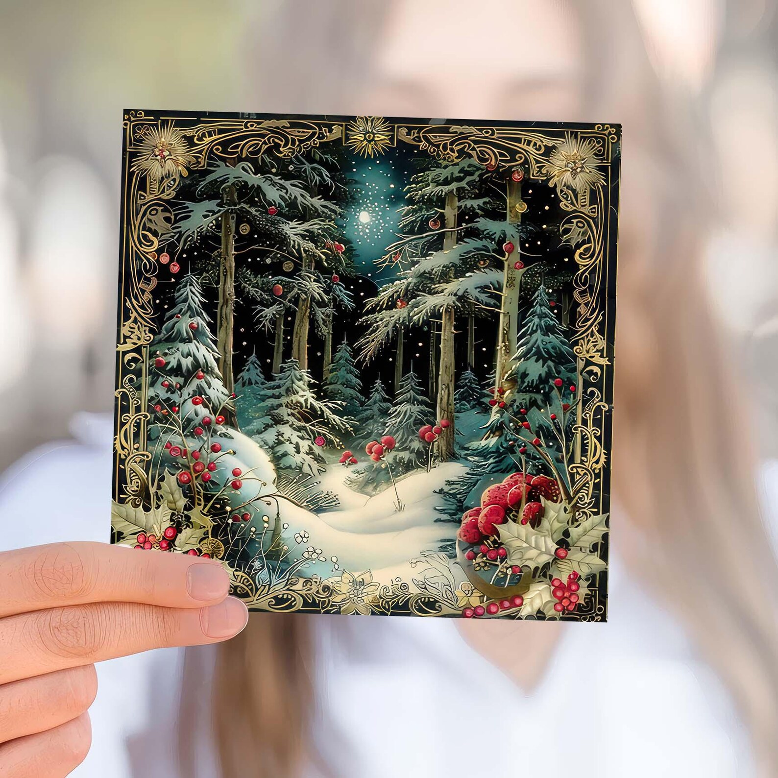 Personalized Enchanted Christmas Forest Card, Winter Wonderland Holiday ...