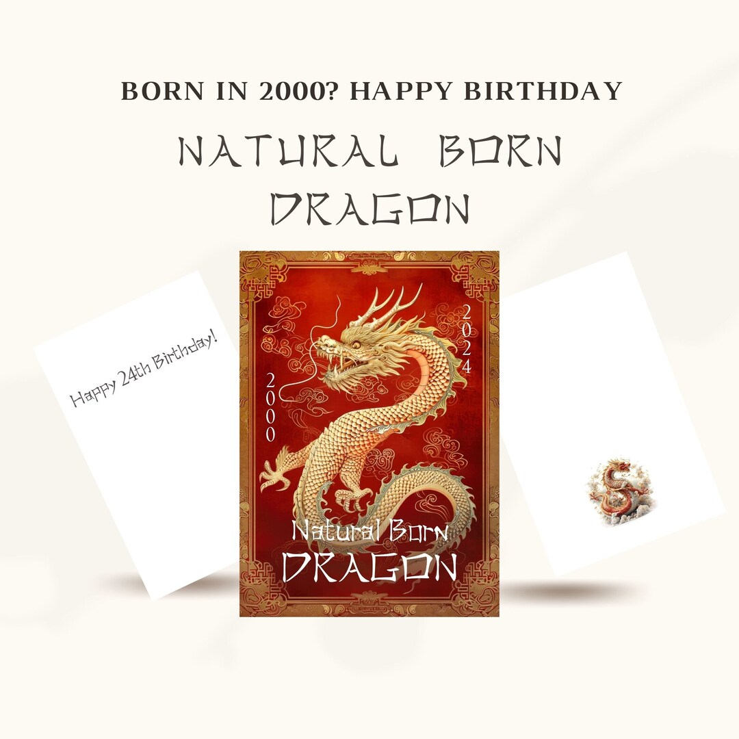 Born 2000 Year of Metal Dragon 24th Birthday Card Gold Red Dragon, 24th ...
