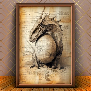Dragon Pencil Drawing Poster Fantasy Art Print, Large Vintage-style ...