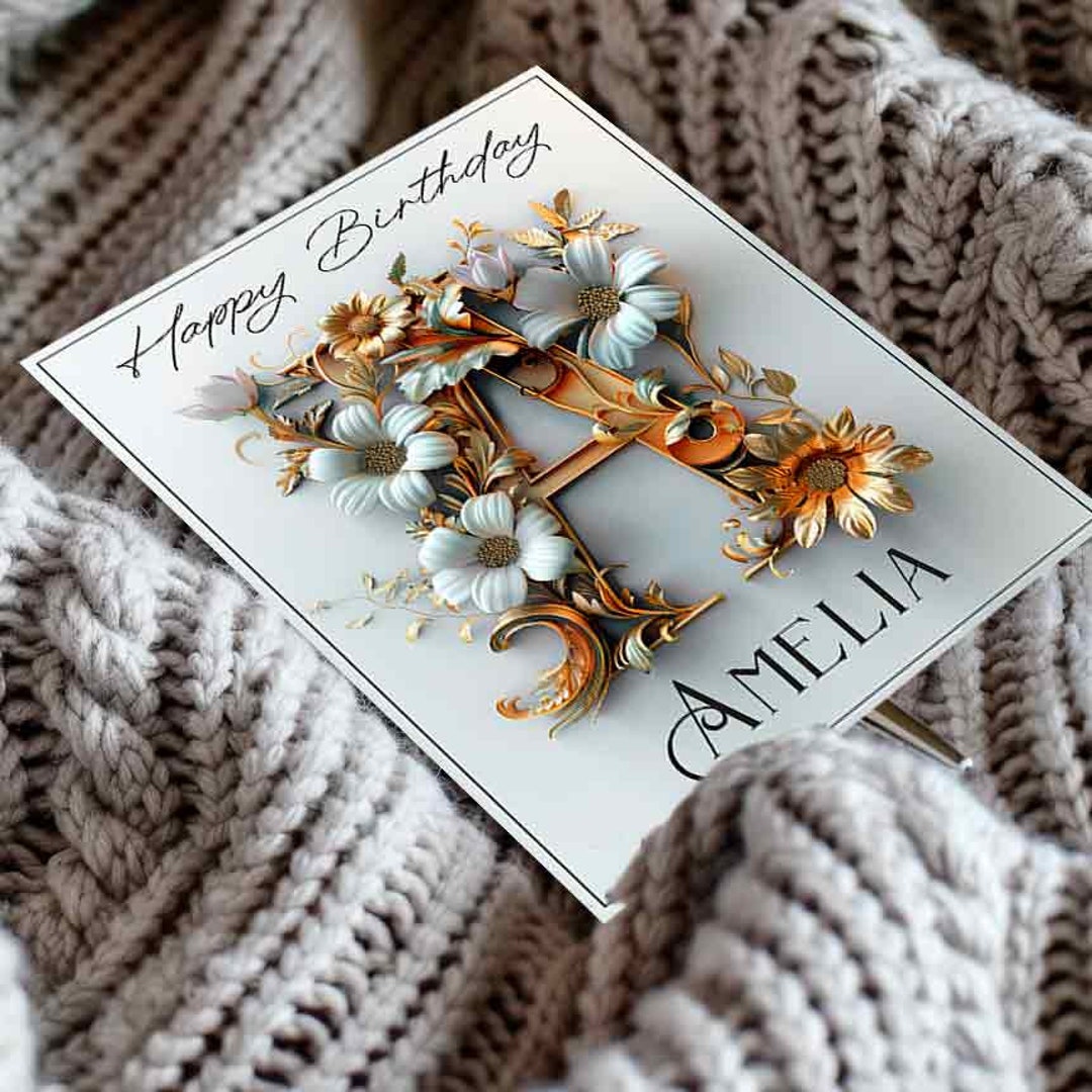 Personalised First Letter Initial Birthday Card, Floral Alphabet ...