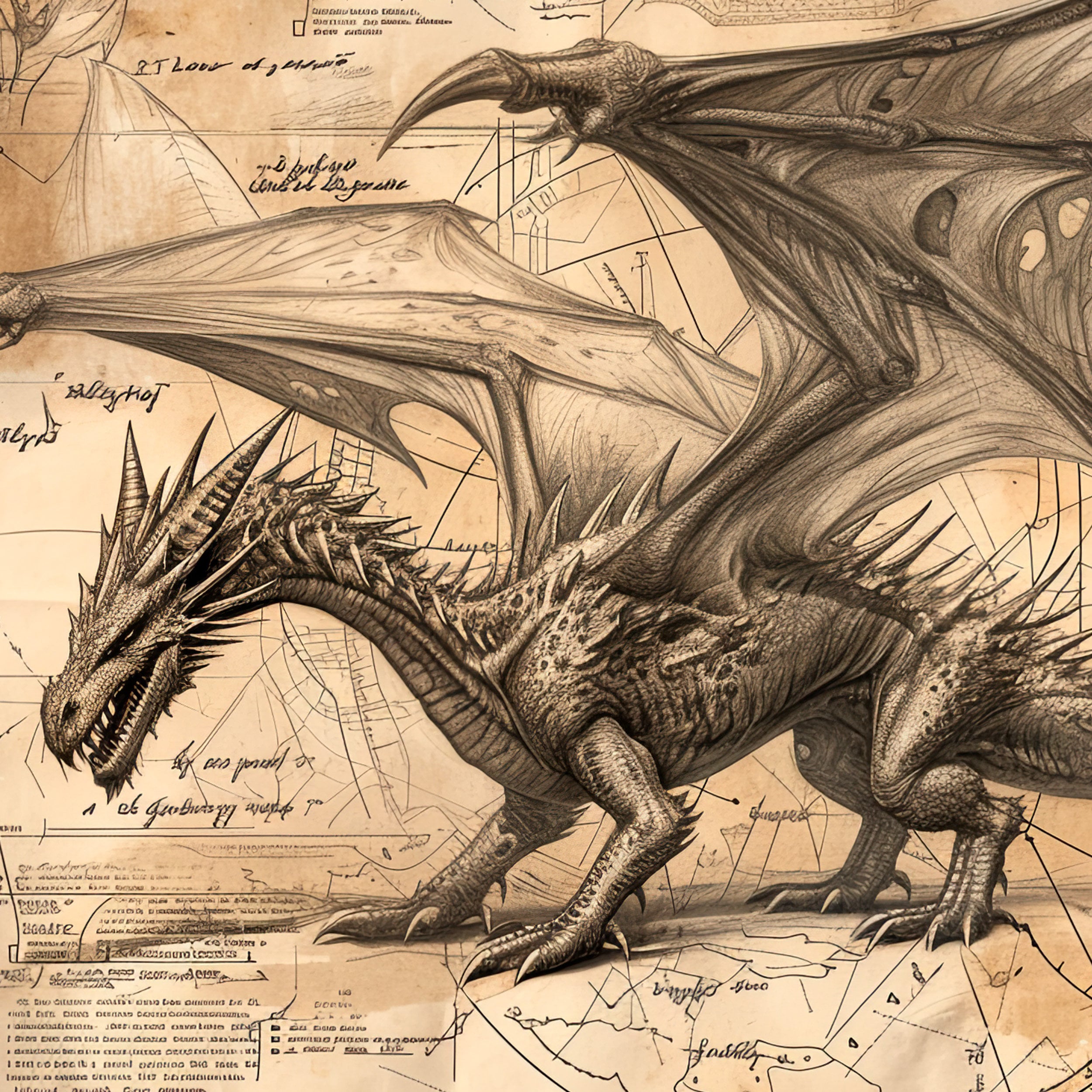 Dragon Pencil Drawing Poster Fantasy Art Print, Large Dragon Vintage ...