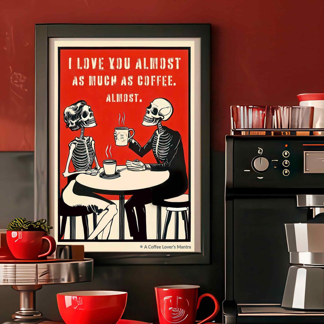 Vintage Style Poster 1950's Retro Coffee Print Skeleton Lovers Drinking ...