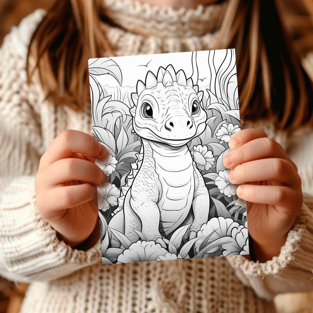 Personalised Coloring Dinosaur Card, Colour Yourself Greeting Card ...