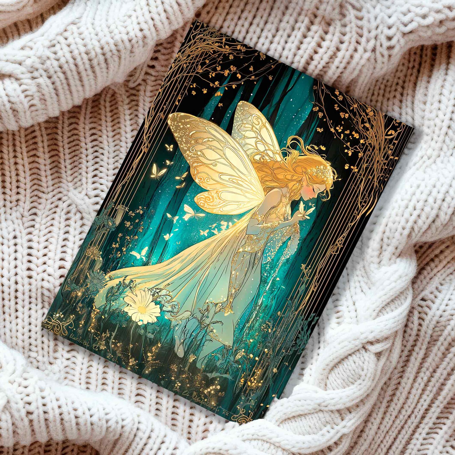 Golden-haired Fairy in Magic Woods, Fairy in Gold & Teal Enchanted ...