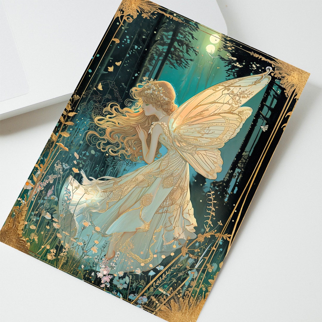 Golden-haired Fairy in Magic Woods, Fairy in Gold & Teal Enchanted ...