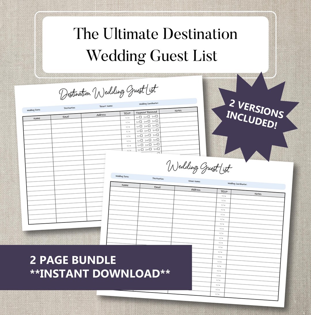 Wedding Guest List Template Destination Wedding Invite List Printable ...