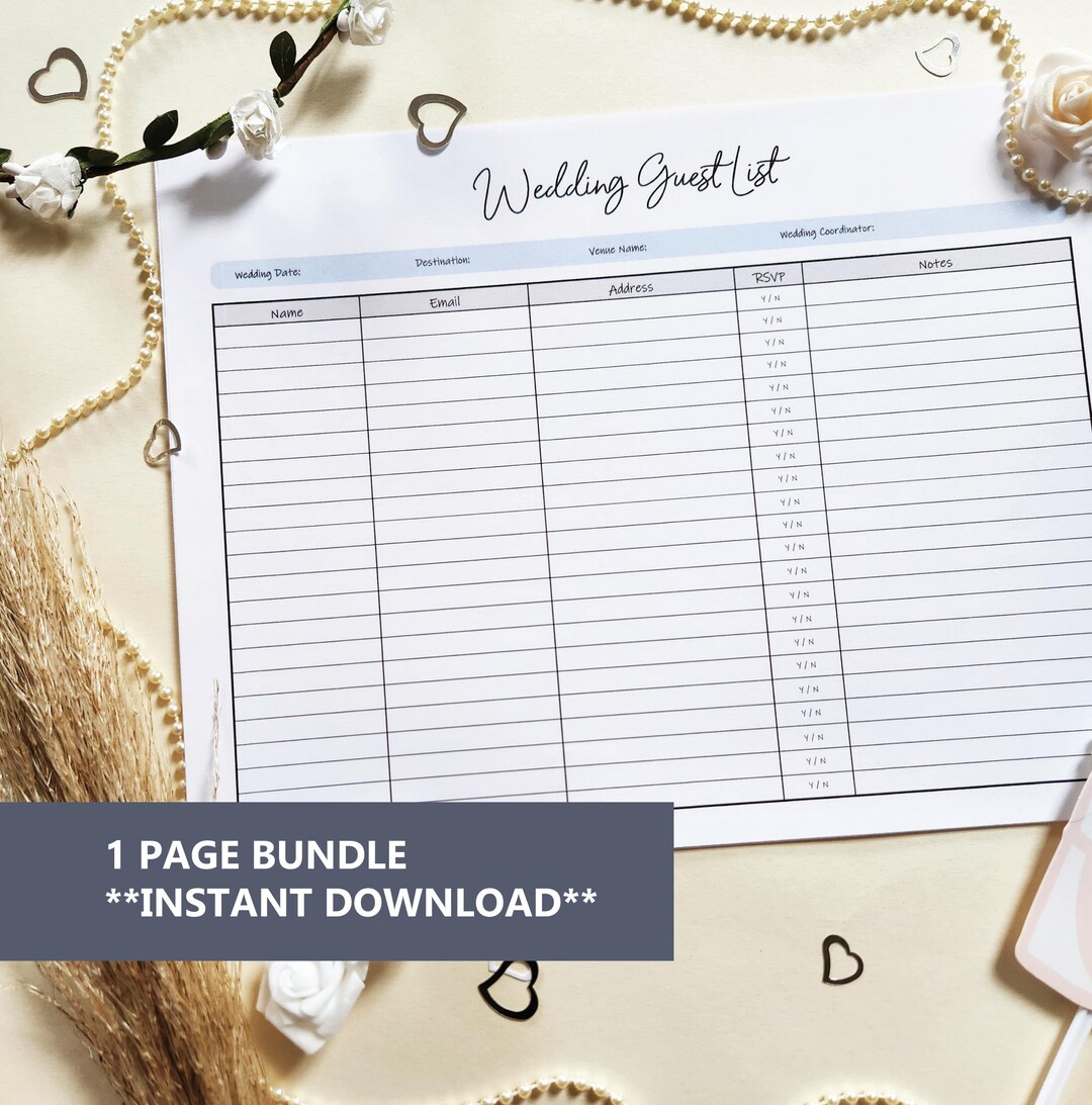 Wedding Guest List Tracker Printable Guest Planner Template Editable ...