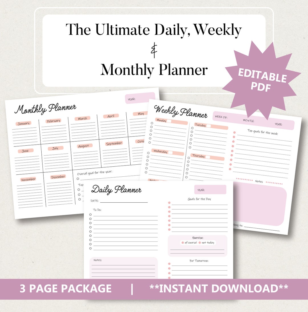 Daily Planner Printable Monthly Planner Weekly Planner Template Daily ...
